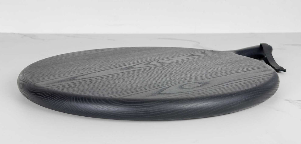 Serving Board Ebonized Ash Round Hardwood Handcrafted Matte Black ...